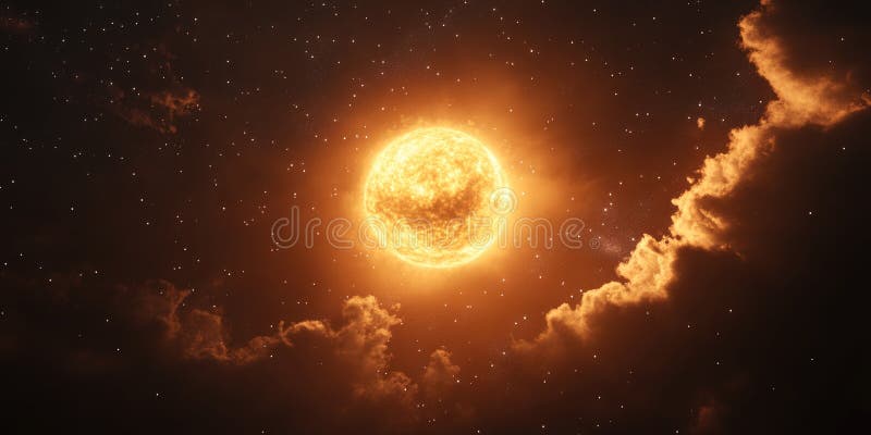 Cosmic Fire and Crescent Moon: a Dramatic Space Scene with Fiery Clouds ...