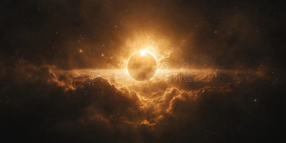 Cosmic Fire and Crescent Moon: a Dramatic Space Scene with Fiery Clouds ...