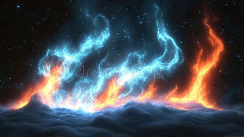 Cosmic Fire & Ice: Celestial Energy Stock Photo - Image of artwork ...