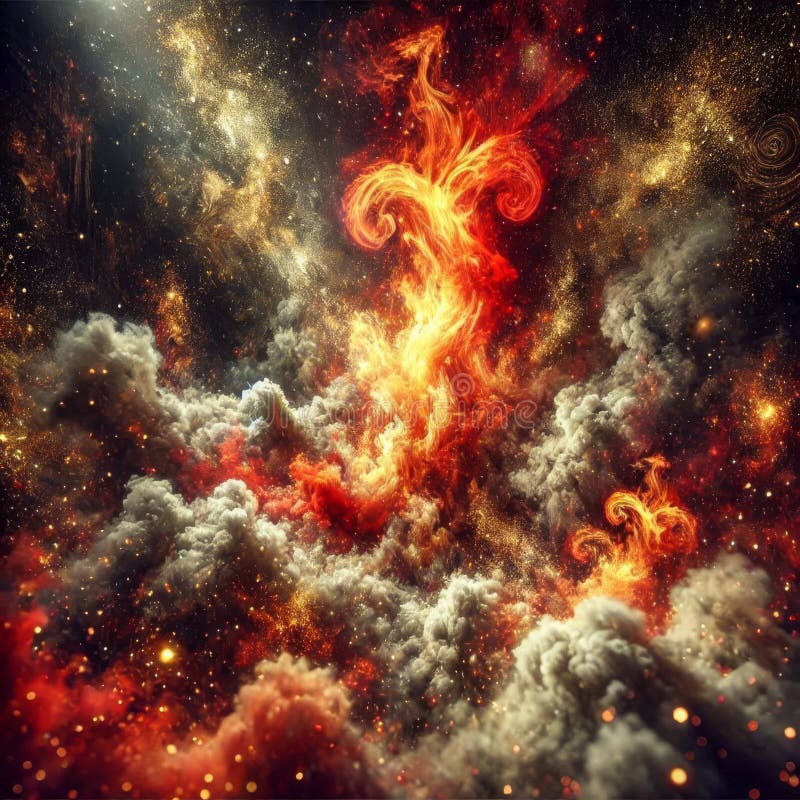 Cosmic Fire in the Night stock illustration. Illustration of glowing ...