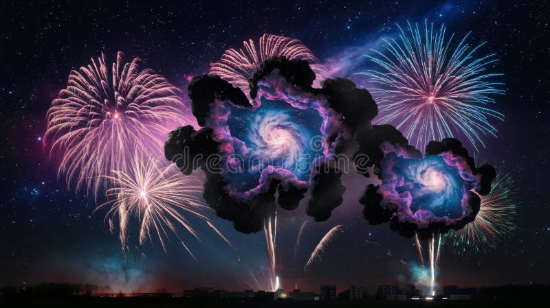 Cosmic Fireworks, Galaxy Exploding in Night Sky Good Resolution Stock ...