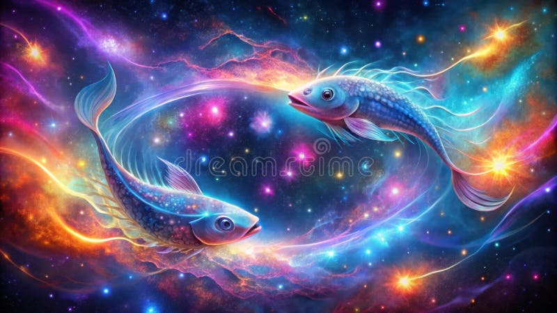 Cosmic Fish Dance in a Nebula of Stars and Stardust. Generative AI ...