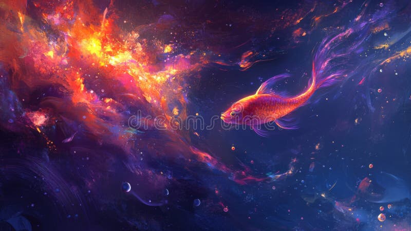 Cosmic Fish Swims through Vibrant Nebula Stock Illustration ...