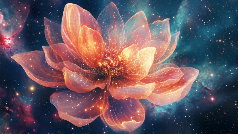 Cosmic Flower Bloom in a Starry Galaxy Stock Illustration ...