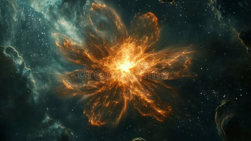 Cosmic Flower Nebula: Glowing Orange and Teal Space Stock Illustration ...
