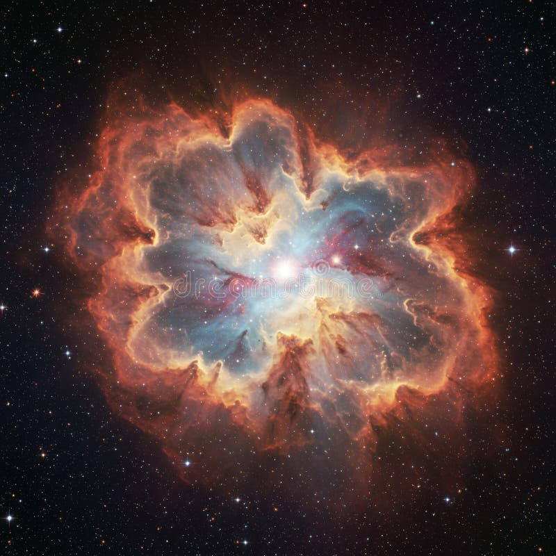 Cosmic Flower Nebula: Orange Blue Celestial Formation Stock ...