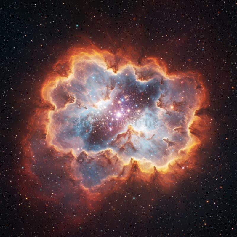 Cosmic Flower Nebula: Vibrant Orange and Blue Celestial Display Stock ...