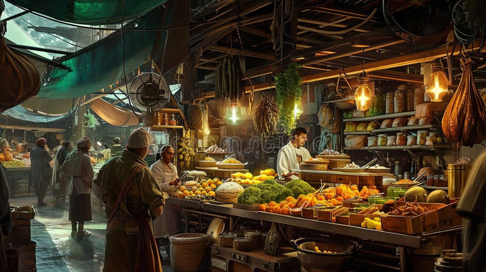 Cosmic Food Extravaganza stock illustration. Illustration of food ...