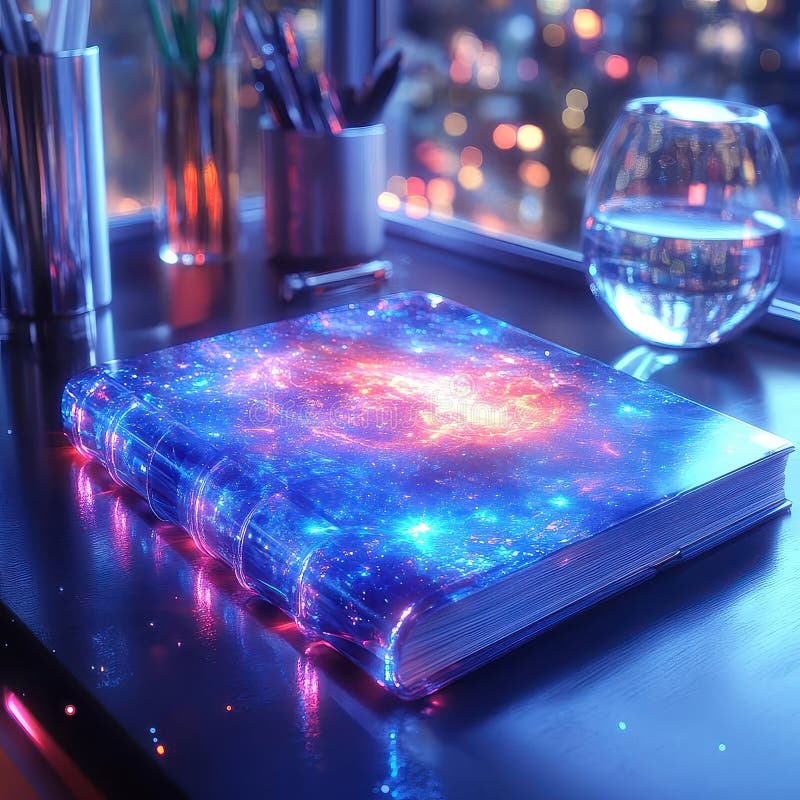 A Cosmic Galaxy Book Cover Design with Glowing Stars and Nebula Stock ...