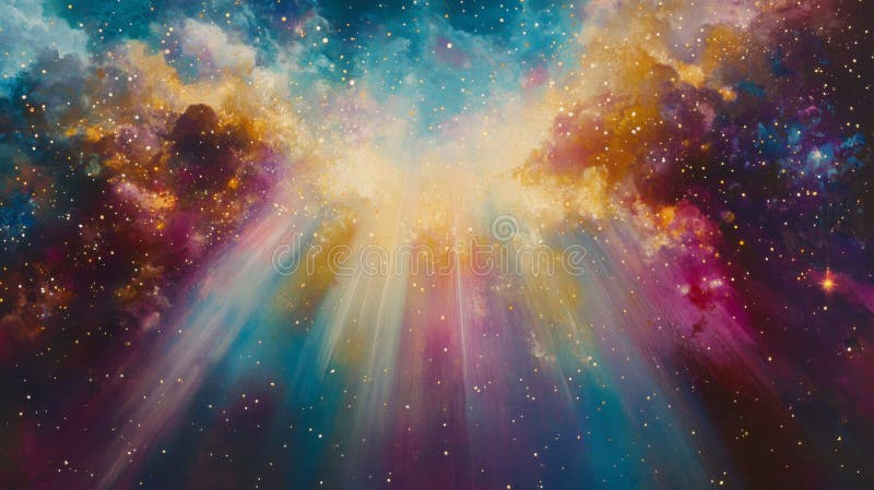 Cosmic Galaxy Painting with Radiant Light Rays Stock Illustration ...