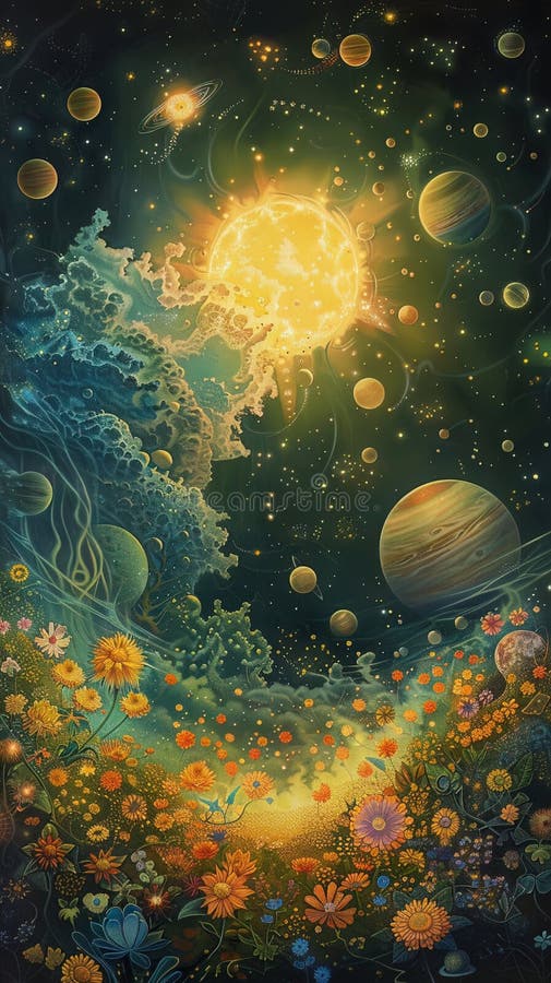 A Cosmic Garden Where Planets Serve As Flowers Orbiting in Harmonious ...
