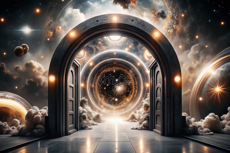 Cosmic Gateway Opens To Nebula Stock Illustration - Illustration of ...