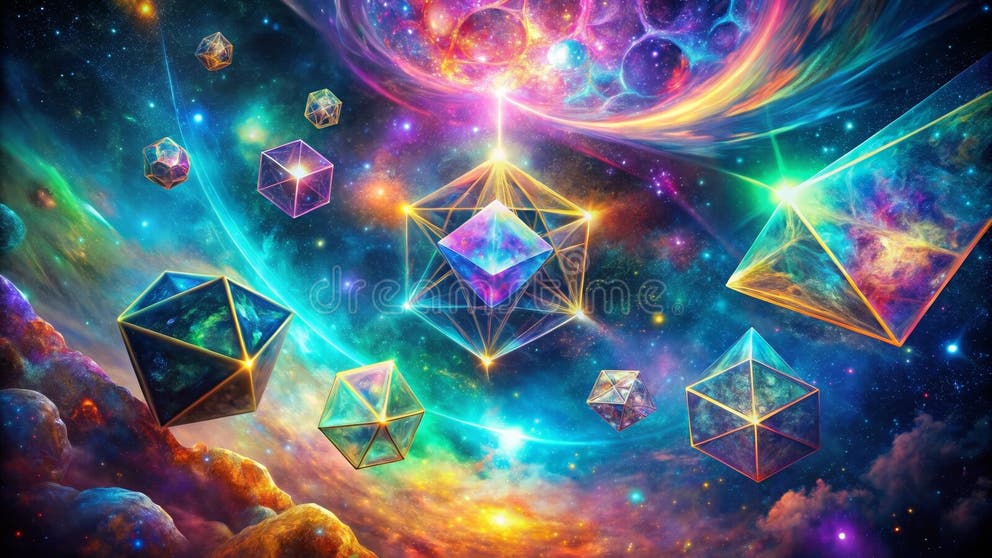 Cosmic Geometry Celestial Polyhedra Adrift in a Vibrant Nebula ...