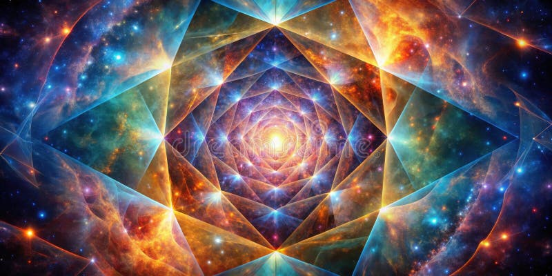Cosmic Geometry a Kaleidoscopic Journey through Interdimensional Space. Generative AI Stock ...