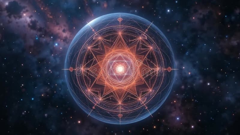 Cosmic Geometry Sphere in Nebula - 4K Ethereal Sacred Geometry & Sci-Fi Energy Visualization ...