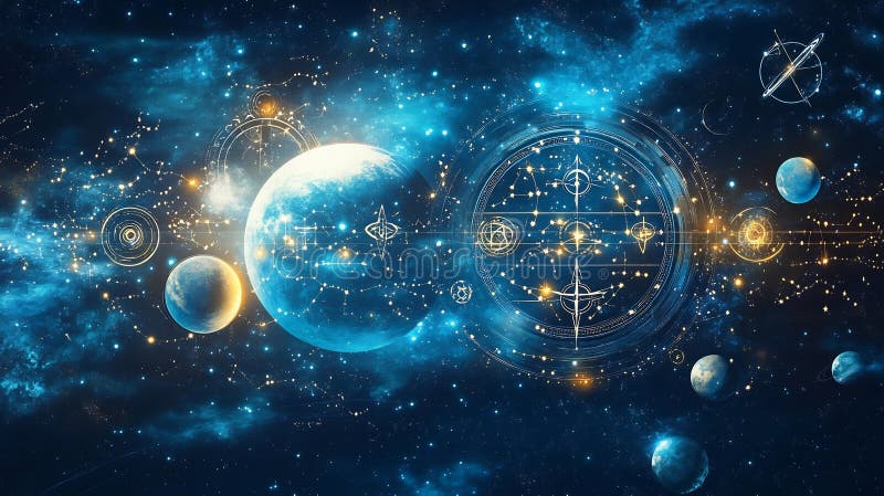 Cosmic Harmony with Aligned Planets and Mystical Astrology Symbols ...