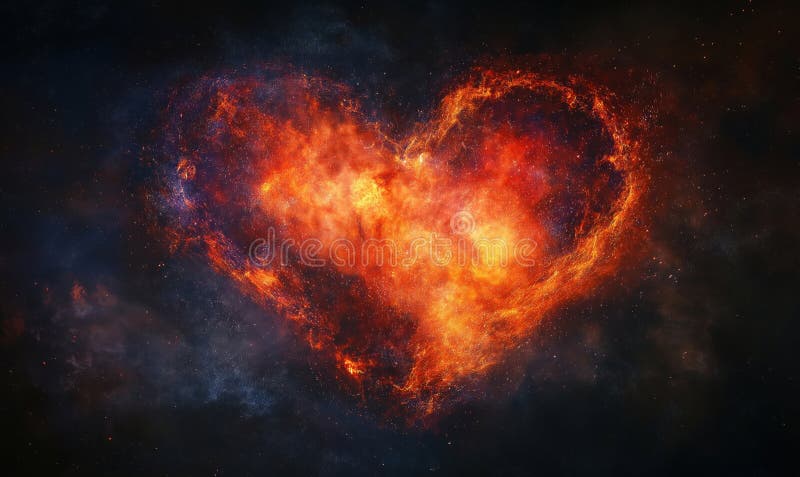 Cosmic Heart Shape Nebula Glowing with Fiery Colors in Deep Space Stock ...