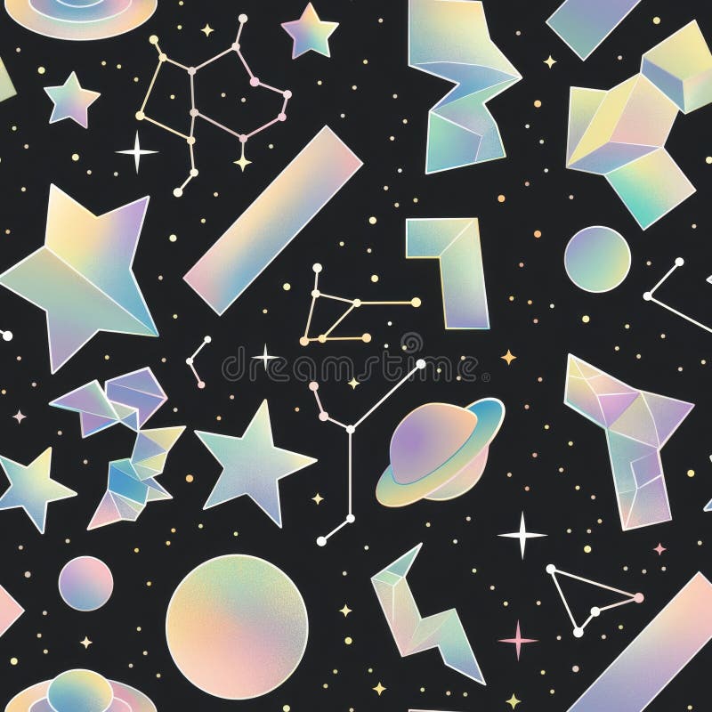 Cosmic Holographic Patterns with Planets and Stars Isolated on Black ...