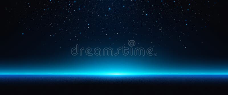 Cosmic Horizon: Glowing Blue Gradient Under Starry Sky at Night Stock ...