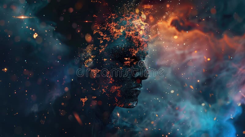 A Cosmic Human Silhouette in a Starry Nebula Universe with Mystic ...