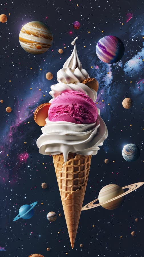 Cosmic Ice Cream Cone with Planets Stock Photo - Image of cone, playful ...