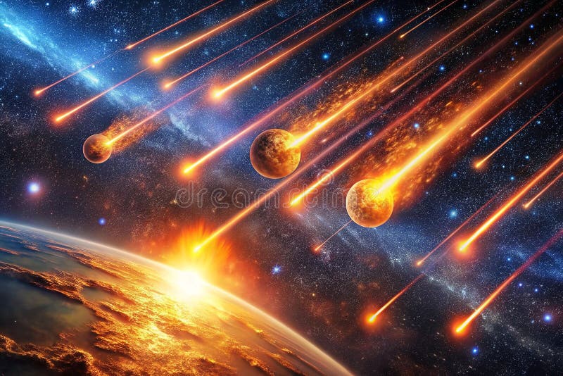 Cosmic Impact - Earth Meteorite Storm - Space Disaster Stock ...