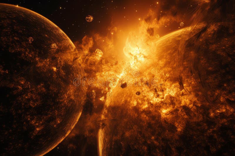 Cosmic Inferno: Fiery Space Scene with Exploding Planets Stock ...