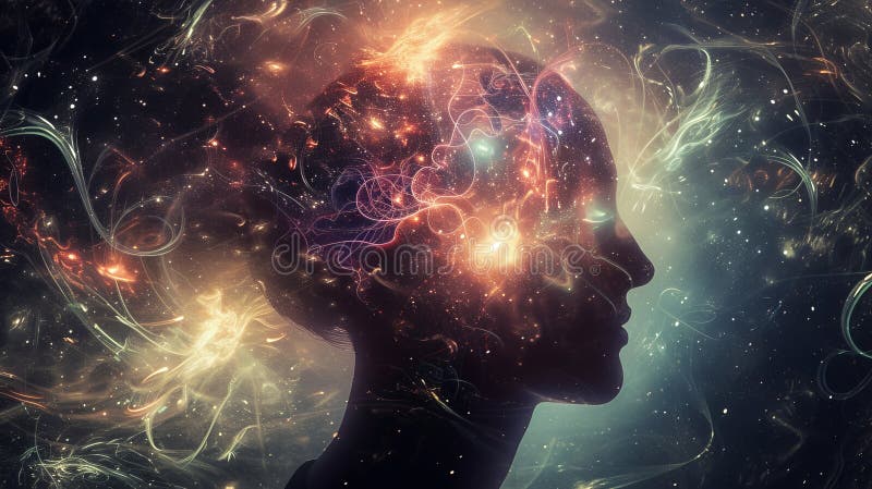 Cosmic Silhouette of Human Head with Glowing Energy Stock Image - Image ...