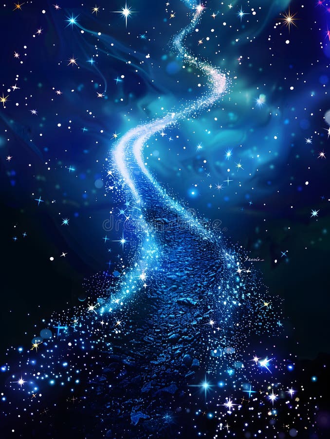 Cosmic Journey Path through Glittering Stars in Deep Blue Galaxy Stock ...