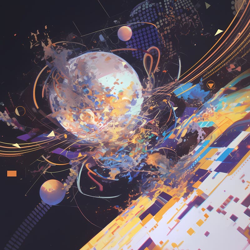 Cosmic Kaleidoscope: Fragmented Planets in Vibrant Orbit Stock ...