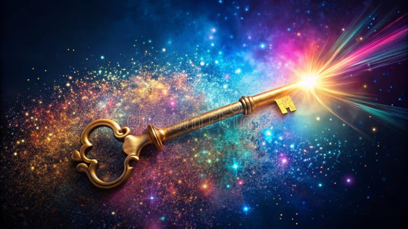 Cosmic Key Golden Ornate Key in a Sparkling Galaxy Stock Illustration ...