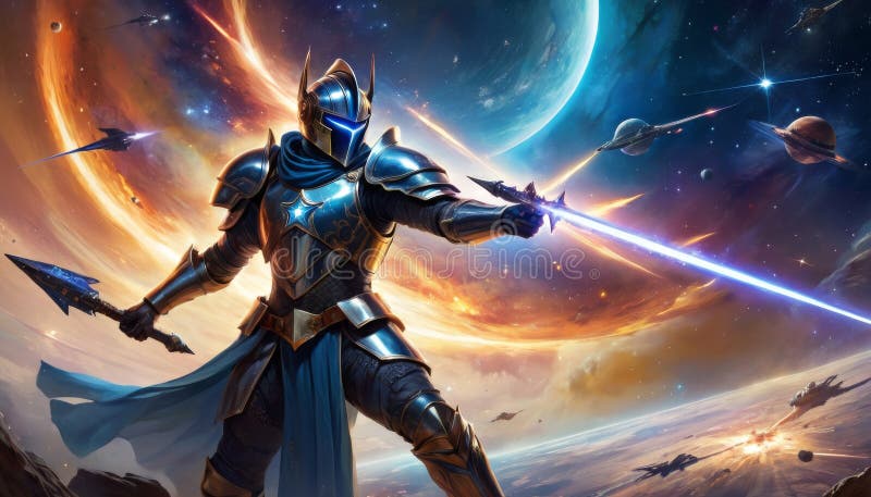 Cosmic Knight Stands Guard stock illustration. Illustration of combat ...