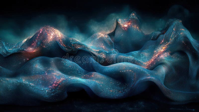 A Cosmic Landscape with Flowing Waves of Starlit Textures and Ethereal ...
