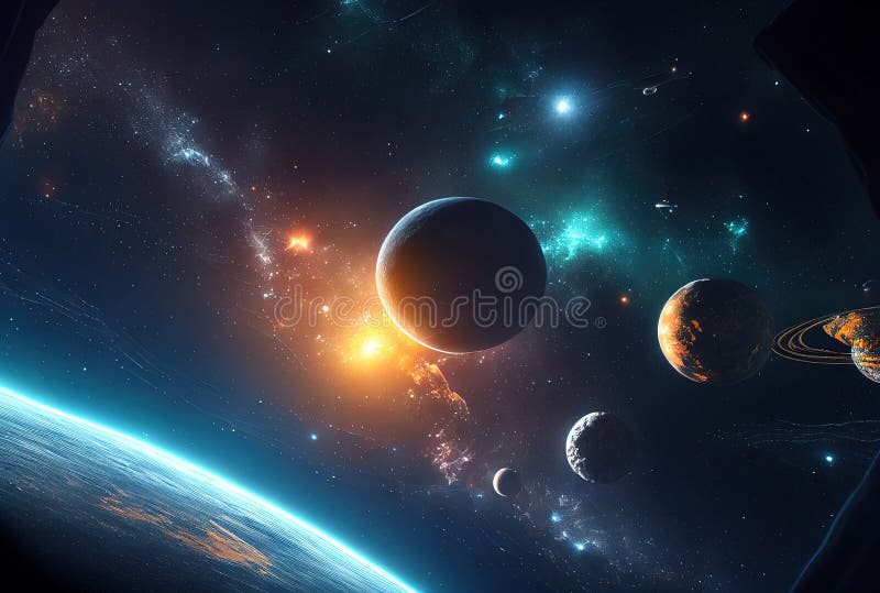 Cosmic Landscape with Intelligence and Stars Stock Illustration ...