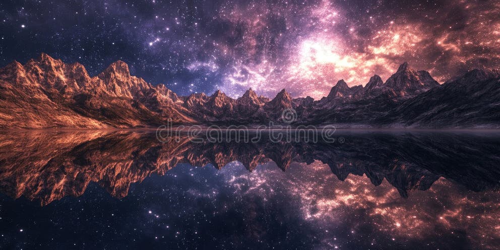 Cosmic Landscape Starry Night Reflection Stock Illustration ...