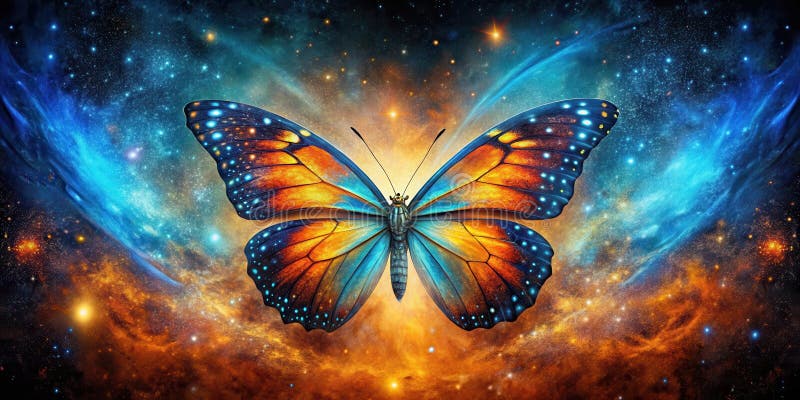 Cosmic Lepidoptera a Vibrant Butterfly Soars through a Nebula of Stars ...