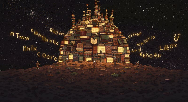 Cosmic Library on a Desolate Planet: Astronauts Explore a Giant Book ...