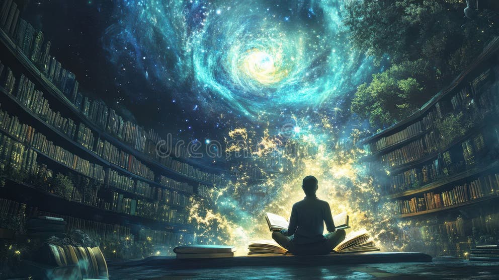Cosmic Library of Knowledge and Spiritual Healing Stock Illustration ...