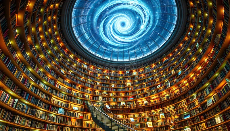 A Cosmic Library: Where Knowledge Meets the Infinite Stock Illustration ...