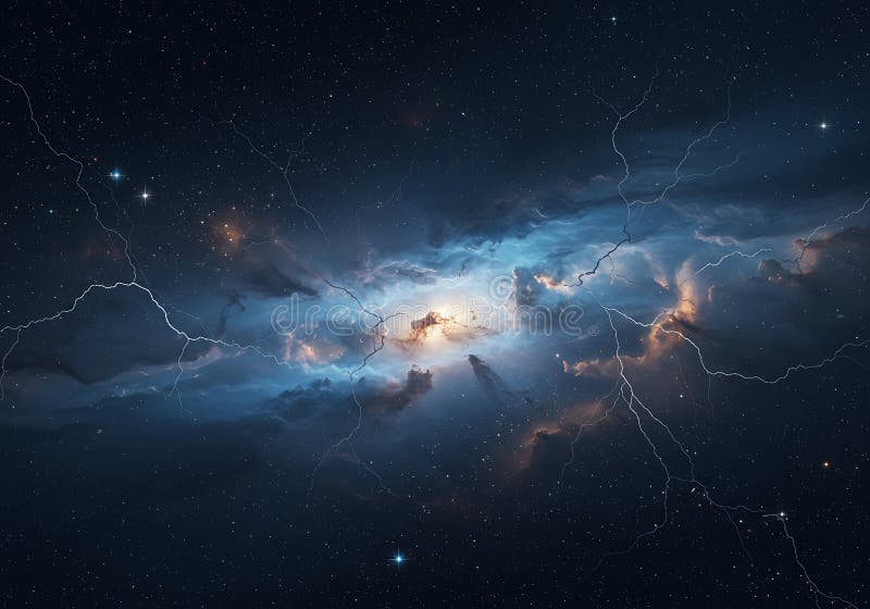 Cosmic Lightning Storm in Deep Space. Generative Ai Stock Illustration ...