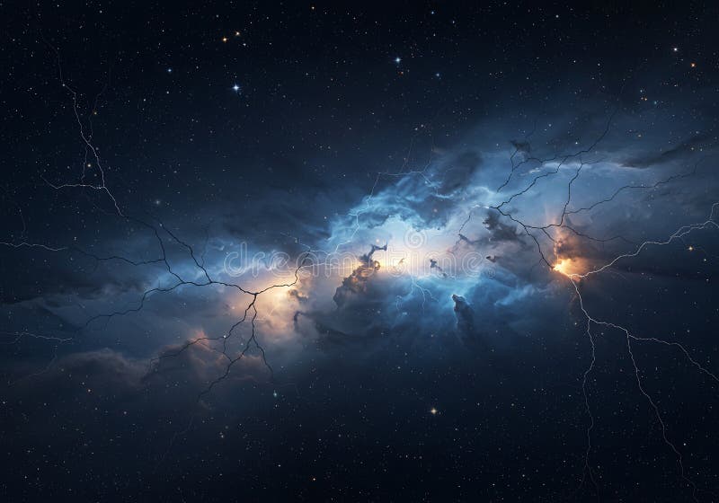 Cosmic Lightning Storm in Deep Space. Generative Ai Stock Illustration ...