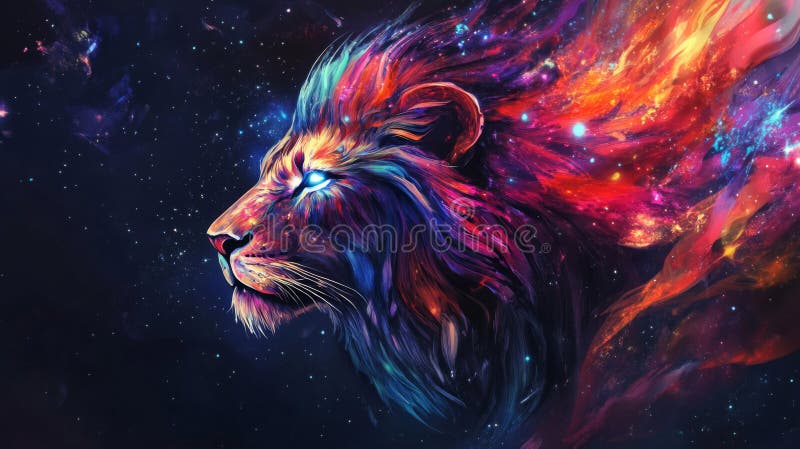 Cosmic Lion in Vibrant Galaxy Stock Illustration - Illustration of ...