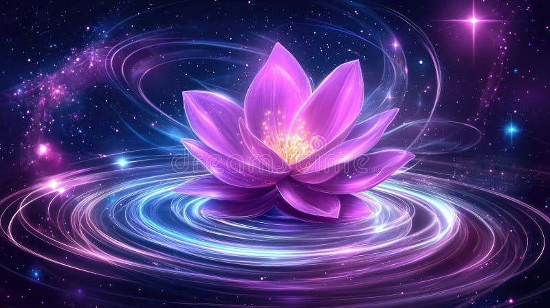 Cosmic Lotus: Vibrant Pink Blossom Floating in a Mystical Galaxy Stock ...