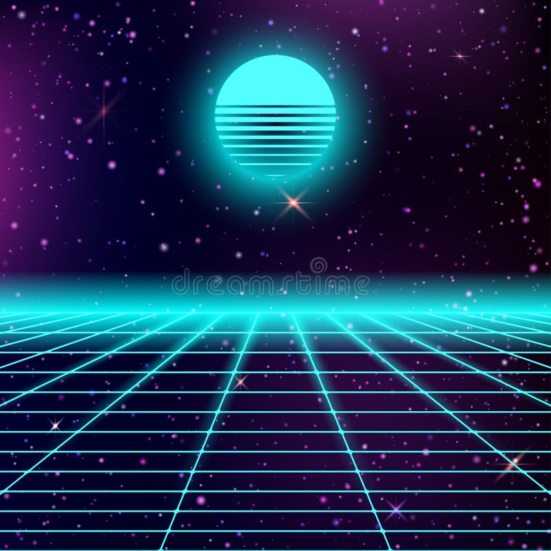 80s Style Abstract with Neon Grids and Starry Sky Stock Vector ...