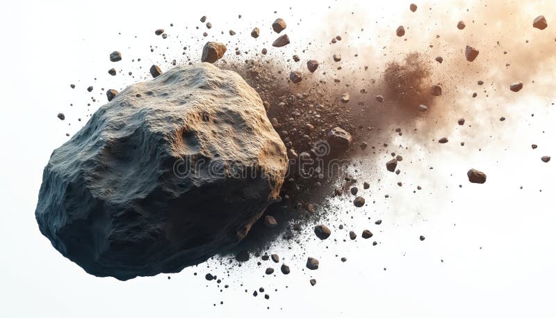Cosmic Meteor or Asteroid Isolated on White Background. Big Rock with ...