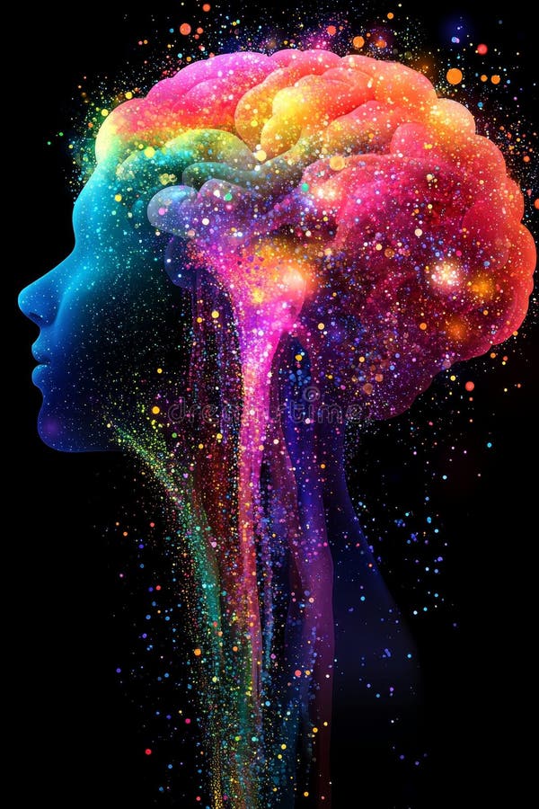 Cosmic Mind 3D Illustration of a Human Brain with Colorful Energy Flow ...