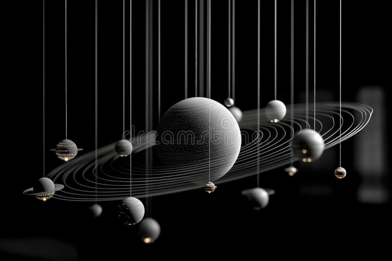 Cosmic Mobile of Planets, Comets and Shadows Rotating in Black ...