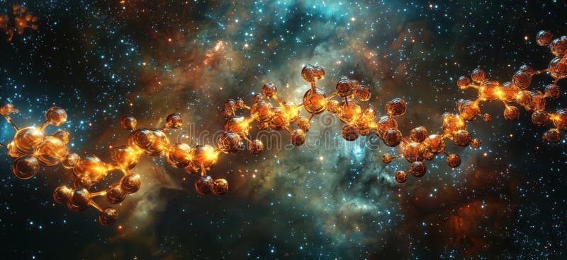Cosmic Molecular Structure in Vibrant Colors Against Starry Background ...