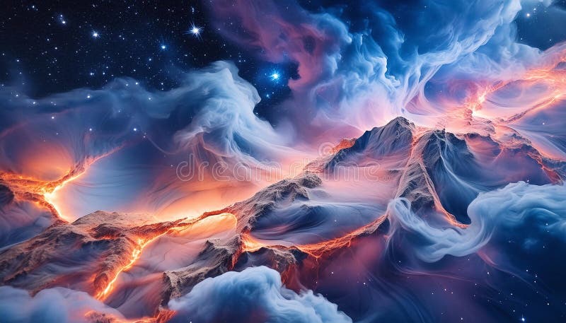Cosmic Mountain Peaks Under a Starry Sky. Generative AI Stock ...