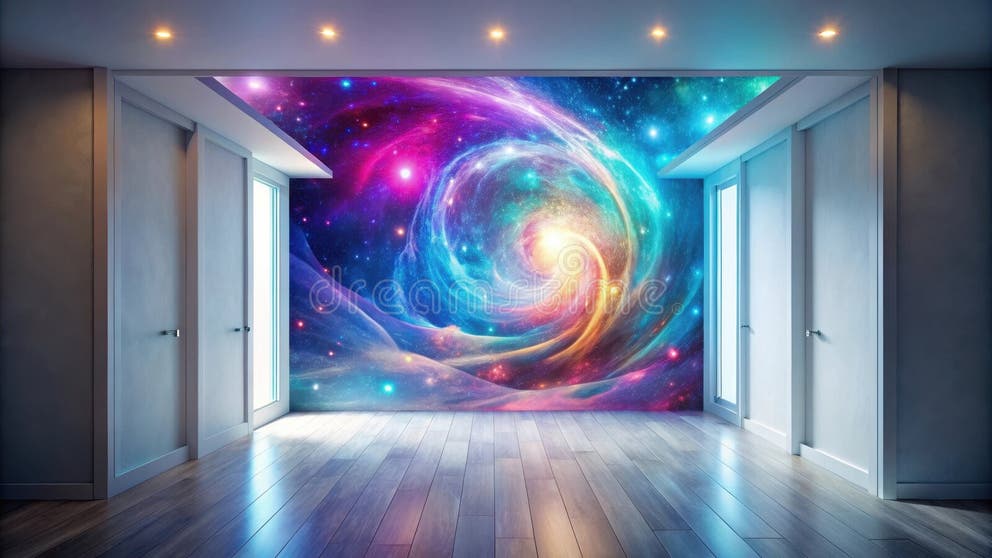 Cosmic Nebula Ceiling Mural in Modern Room Interior. Generative AI Stock Illustration ...